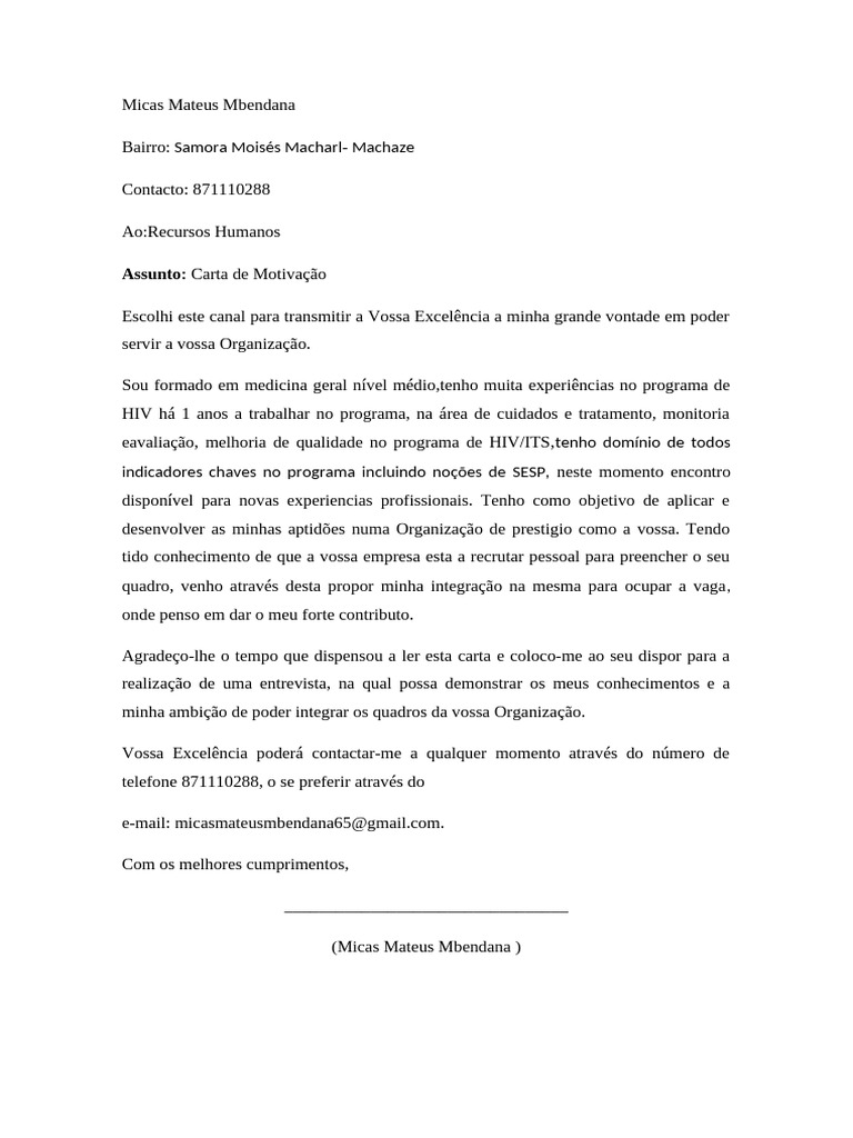 Carta de Motivacao Edmó | PDF