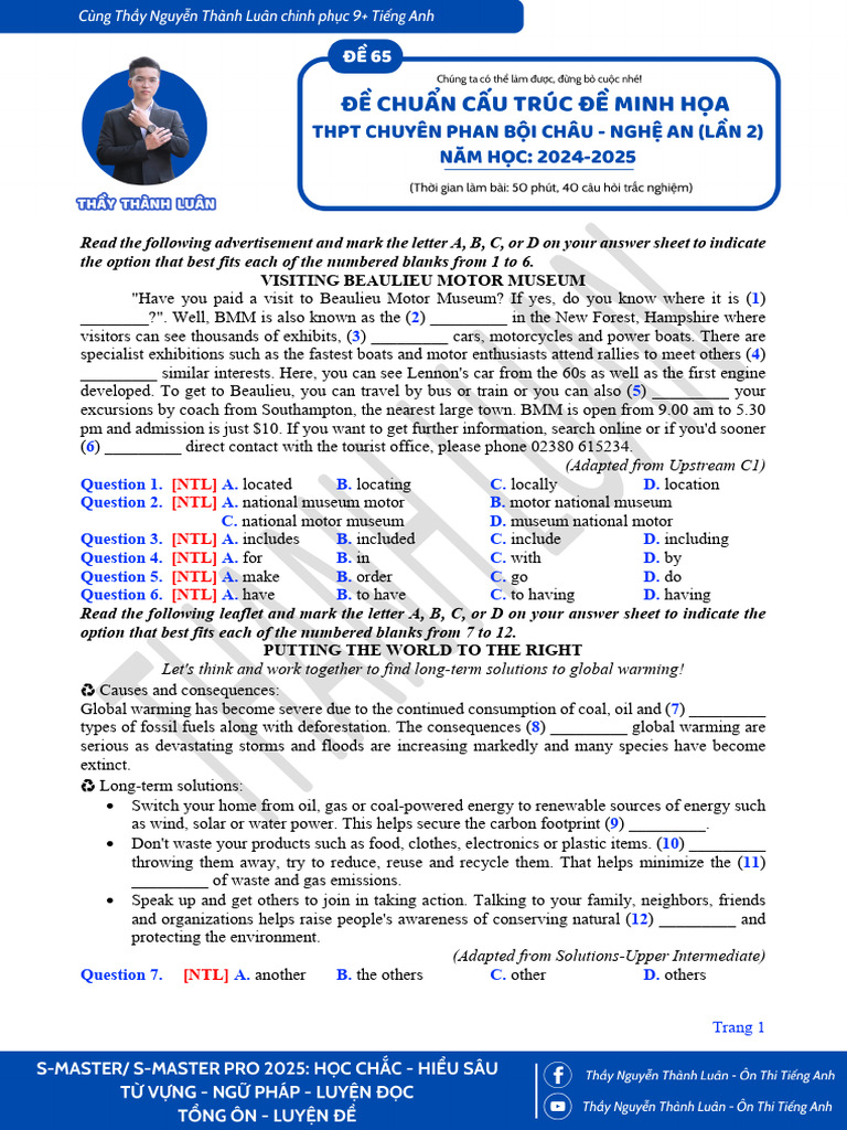 ĐỀ 65 - CHUẨN CẤU TRÚC ĐỀ MINH HOẠ (THPT CHUYÊN PHAN BỘI CHÂU LẦN 2) | PDF | Artificial ...
