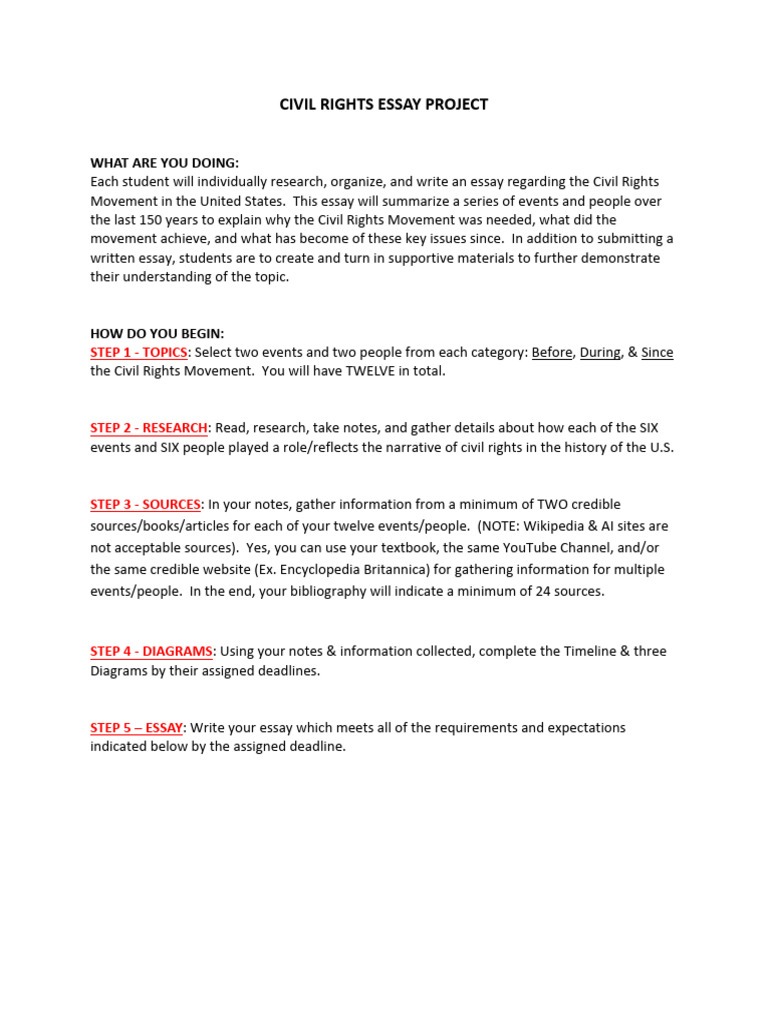 Civil Rights Essay Project Guide | PDF | Paragraph | Student Nonviolent ...