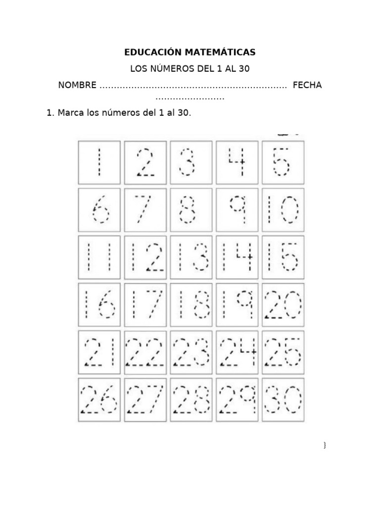 Los Números Del 1 Al 30 | PDF