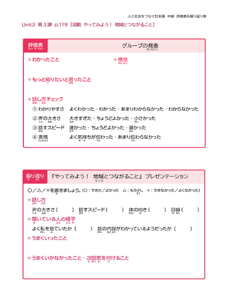 Unit3-3 p119 Hyoka Furikaeri | PDF