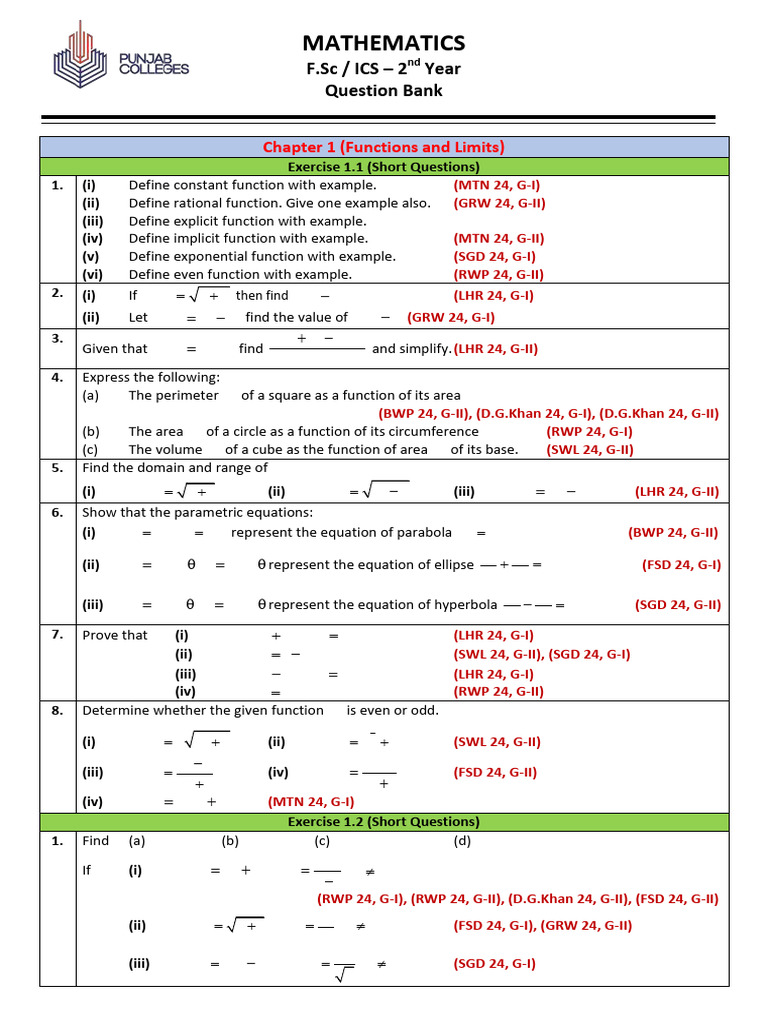Question Bank chapter 2 | PDF | Function (Mathematics) | Derivative