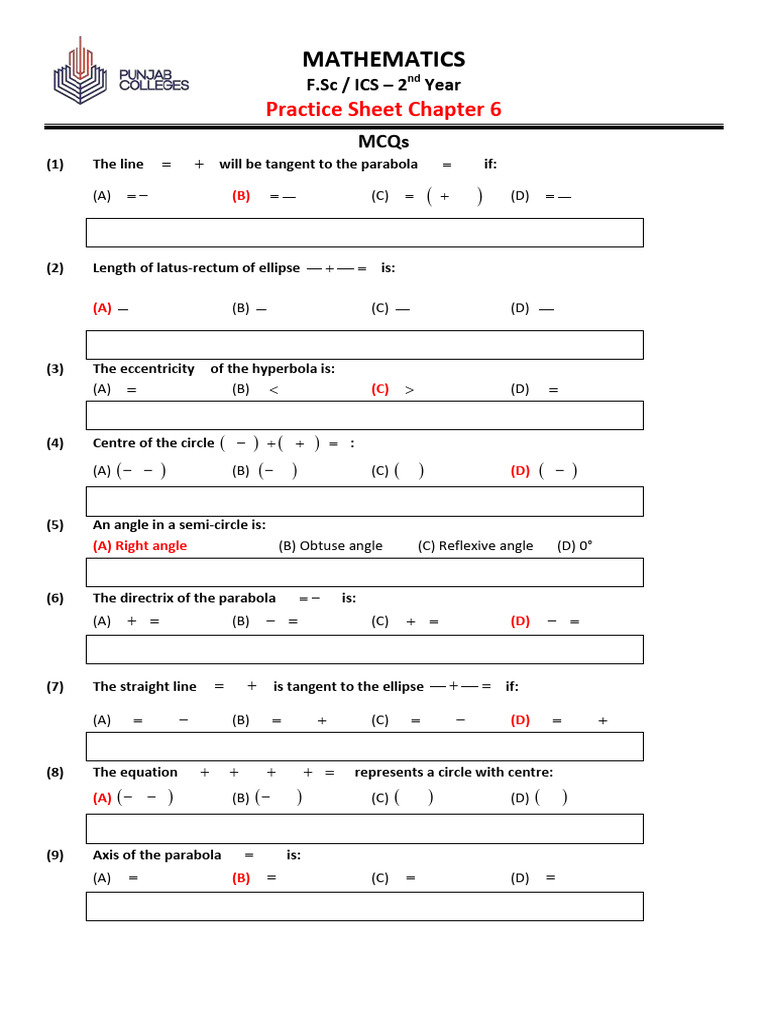 Math Practice Sheet P-2-Ch.6 | PDF | Ellipse | Perpendicular