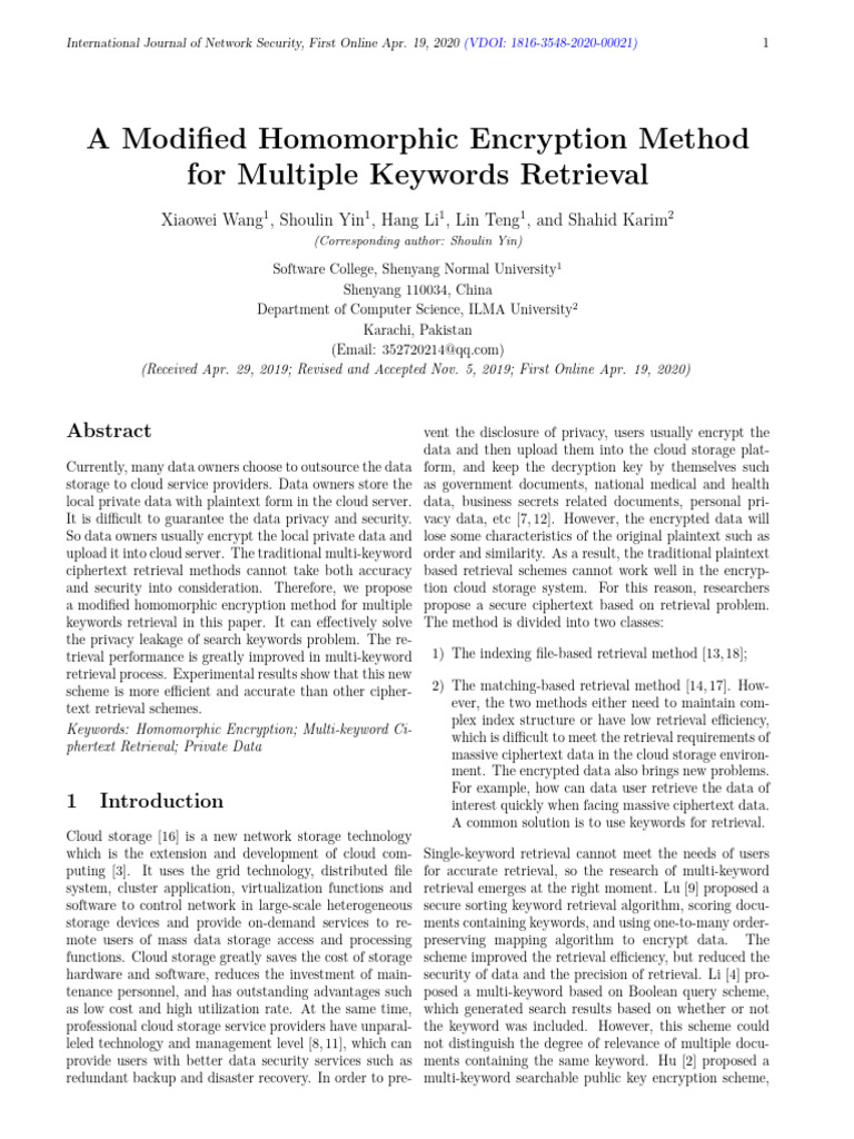 A Modified Homomorphic Encryption Method 2020 | PDF | Encryption | Public Key Cryptography