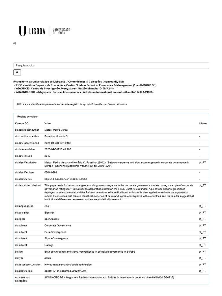 Repositório Da Universidade de Lisboa - Beta-Convergence and Sigma-Convergence in Corporate ...