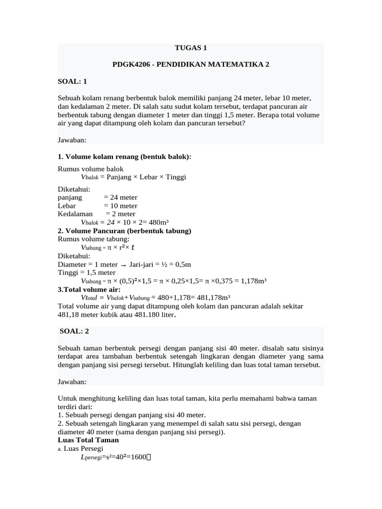 TUGAS 1 Matematika 2 PDGK4206 Mirnawati L | PDF