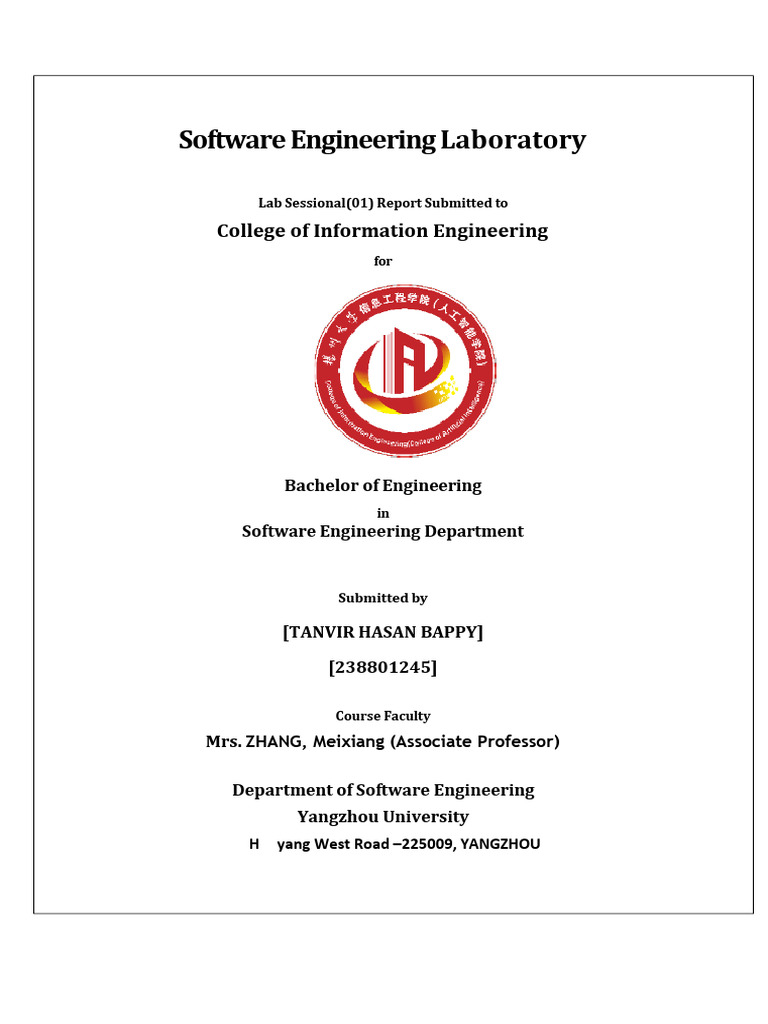 Software Engineering Laboratory Tanvir 238801245-01 | PDF | Software Development | Computer ...