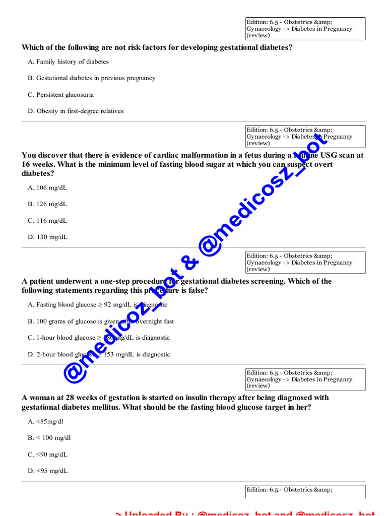 Obstetrics & Gynaecology Diabetes in Pregnancy Review | PDF