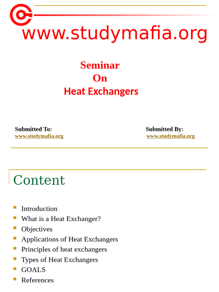 mech heat exchanger ppt | PDF | Heat Exchanger | Heat Transfer