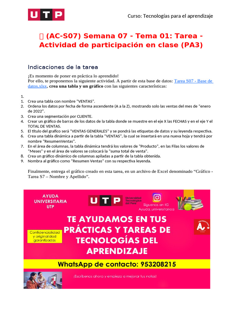 (AC-S07) Semana 07 - Tema 01 Tarea - Actividad de Participación en Clase (PA3) | PDF