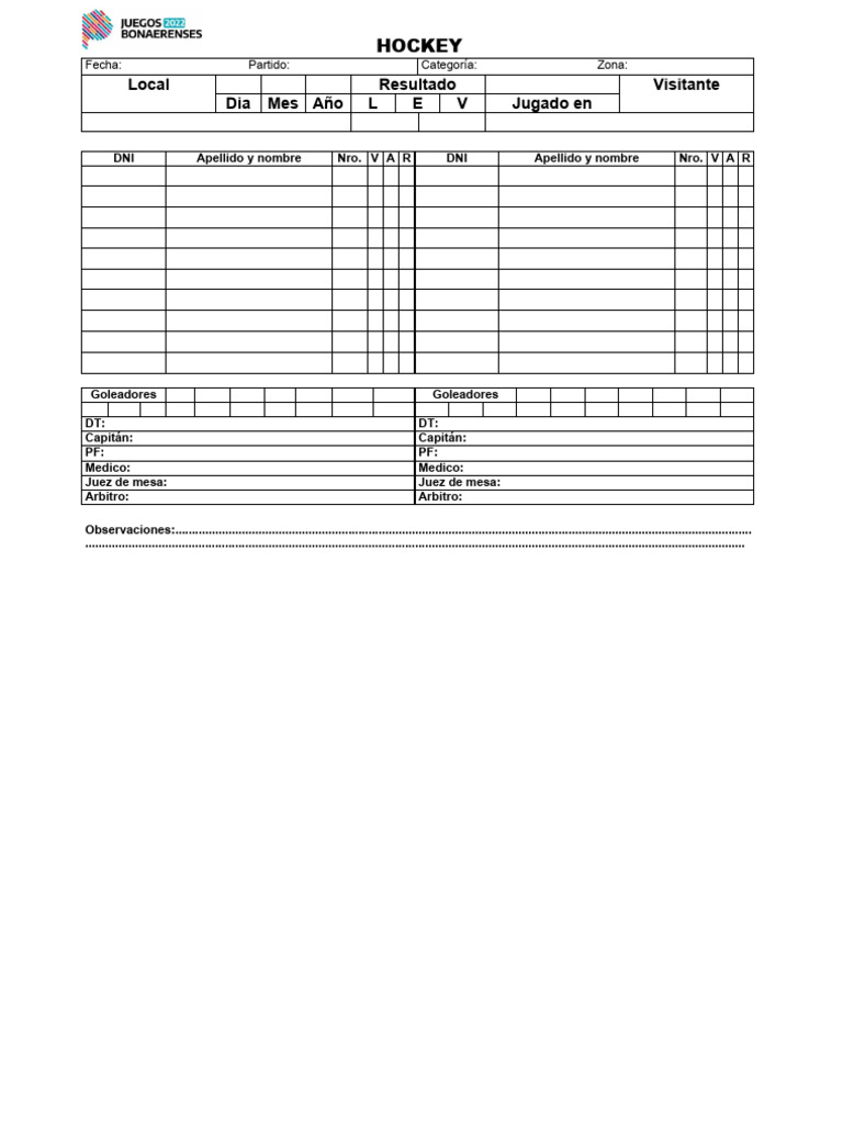 Planilla de Juego Hockey | PDF