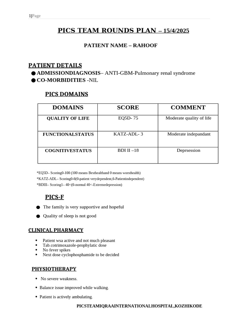 Pics Team Rounds Plan-Rahoof | PDF