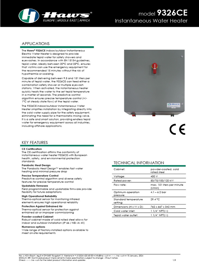 Drench Shower Heater Specs | PDF | Water Heating