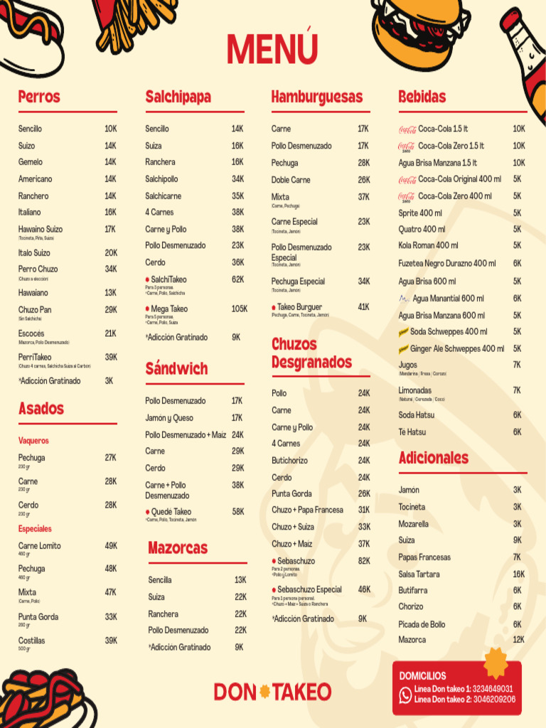 Menu Don Takeo | PDF | Cocina de las Americas | Industria de alimentos