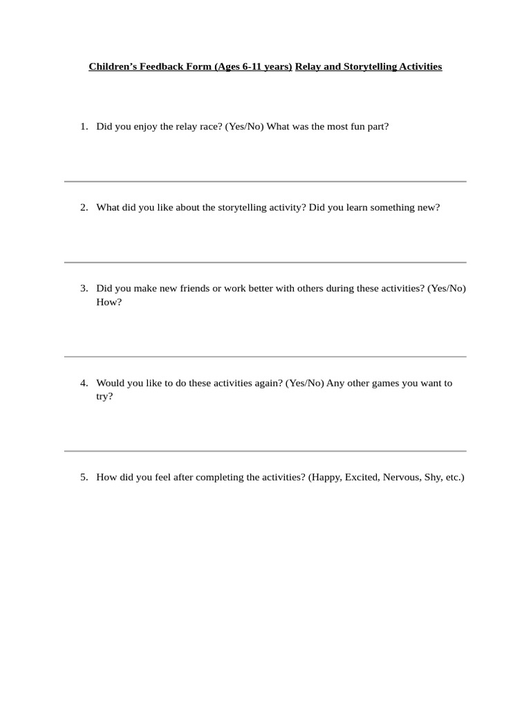 Children Feedback Form | PDF