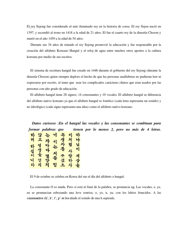 El Rey Sejong Fue Considerado El Más Iluminado Rey en La Historia de Corea | PDF
