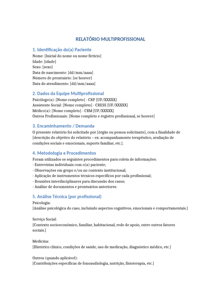 Relatorio Multiprofissional Modelo | PDF