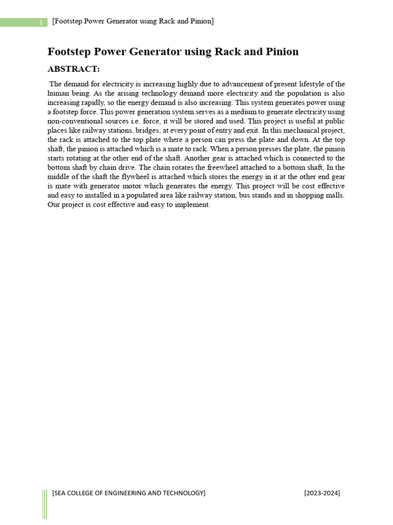 Footstep Power Generator Using Rack and Pinion | PDF | Power Inverter ...
