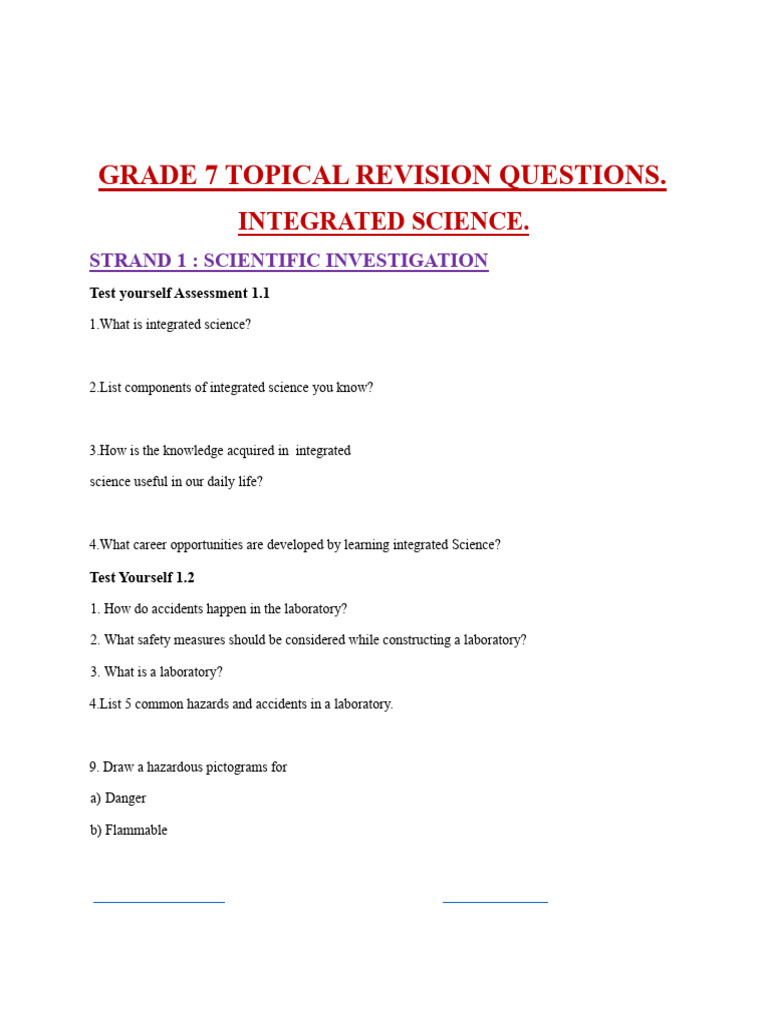 Integrated Science Grade 7 JSS Topical Questions V1 | PDF | Mixture | Water