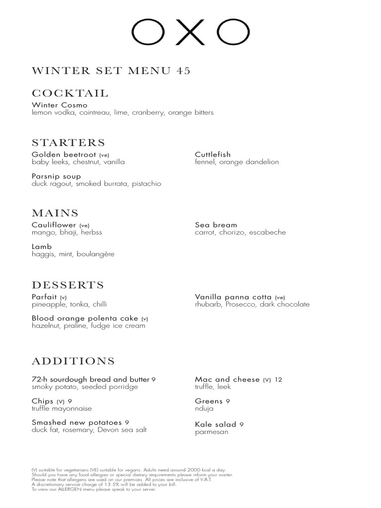 OXO Restaurant Winter Set Menu 2025 2 | PDF