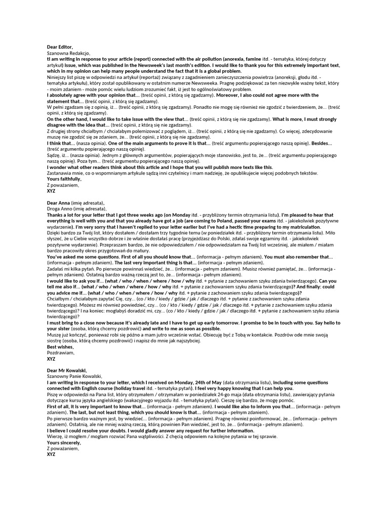 Angielski MATURA Podstawowa - List Formalny I Nieformalny, Zaproszenie, Ogłoszenie, Ankieta ...