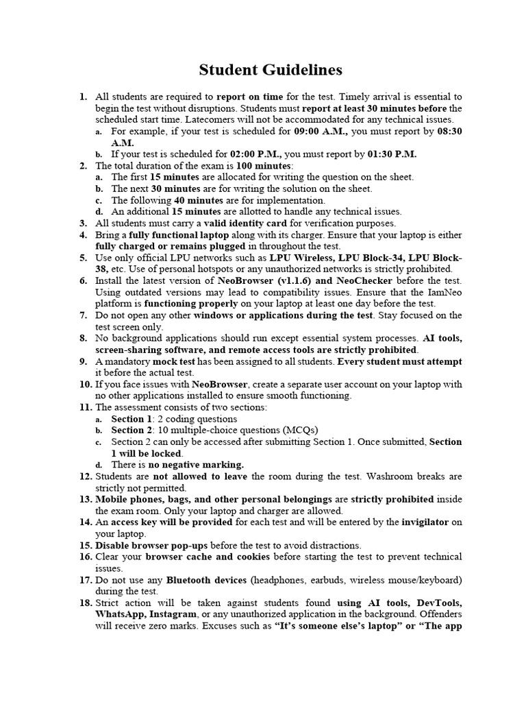 Student Guidelines_ETP (1) | PDF | Laptop | Software