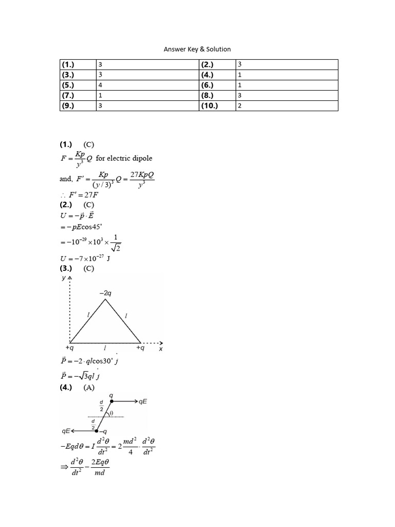 Answer Key & Solution DPP ED | PDF
