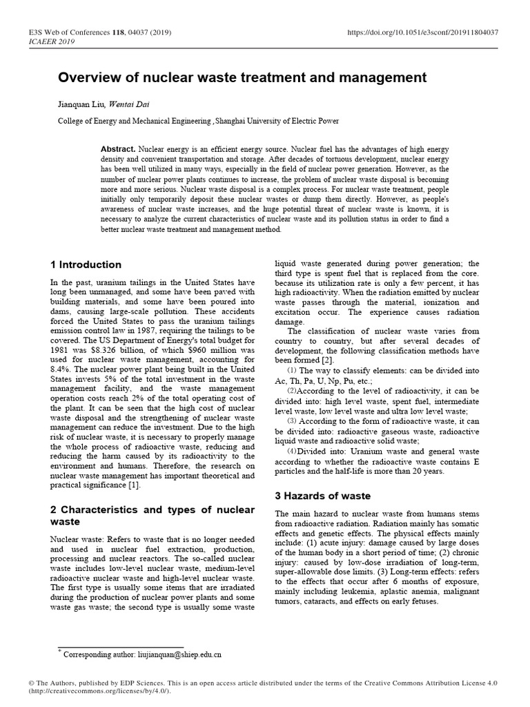 Overview of Nuclear Waste Treatment and Management | PDF | Radioactive ...