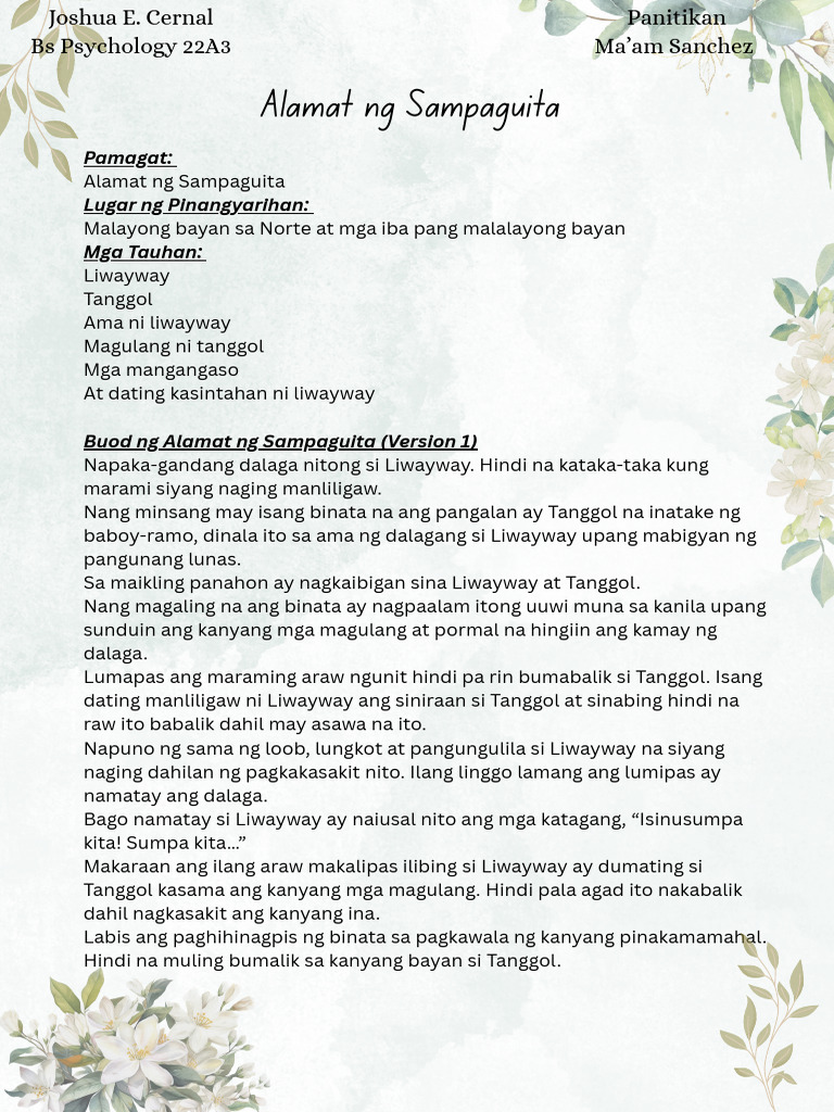 Alamat NG Sampaguita | PDF