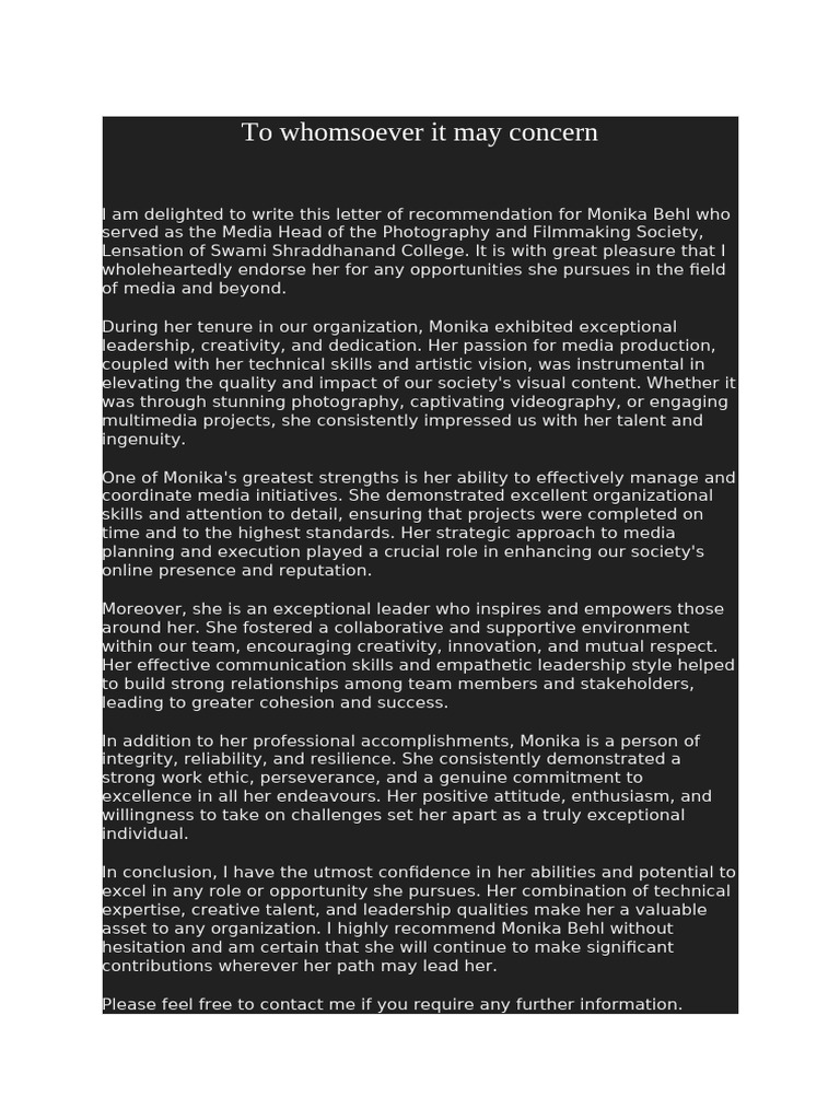 To Whomsoever It May Concern | PDF