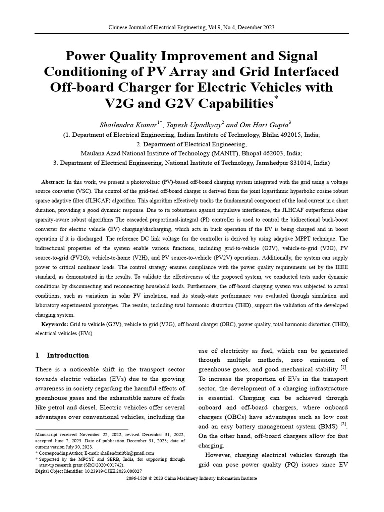 Power Quality Improvement and Signal Conditioning of PV Array and Grid Interfaced Off-Board ...