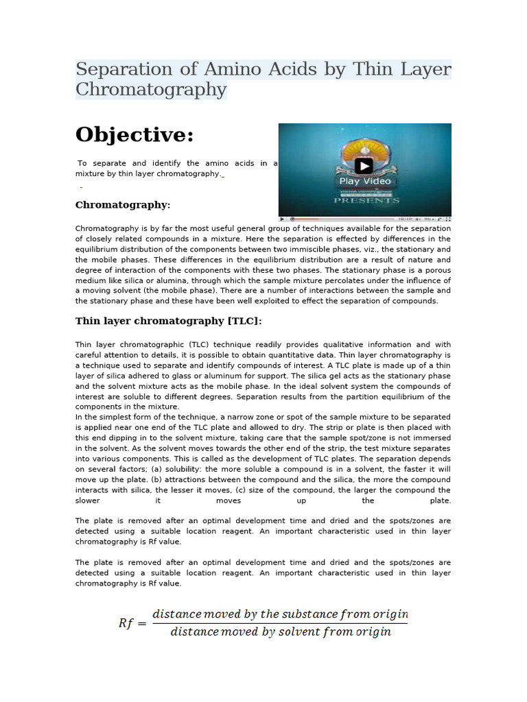 Prática 3 Separation Of Amino Acids By Thin Layer Chromatography Pdf Thin Layer