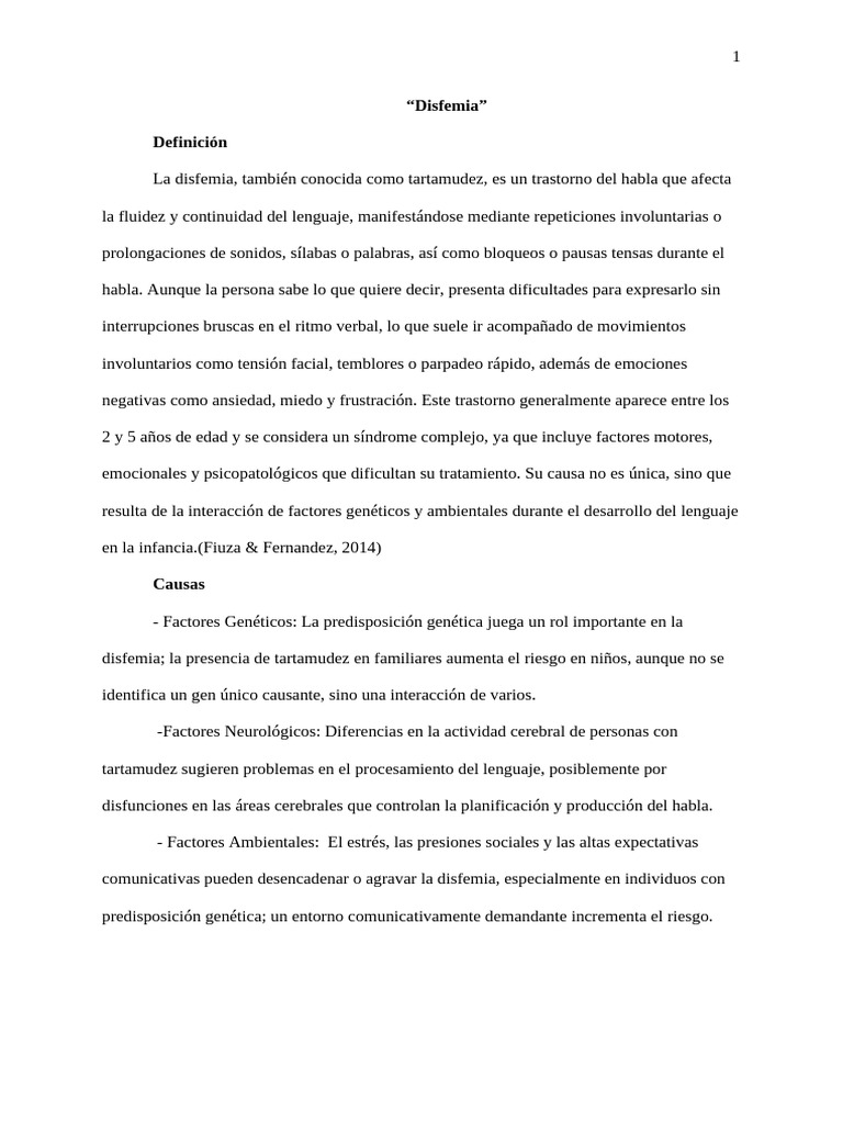 Disfemia Resumen | PDF | Tartamudeo | Trastorno mental