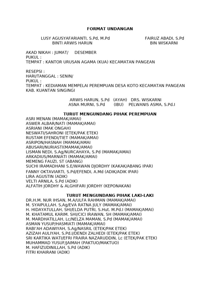 FORMAT UNDANGAN PERNIKAHAN | PDF