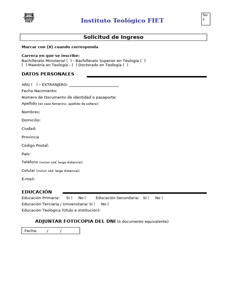 Solicitud de Ingreso al FIET | PDF
