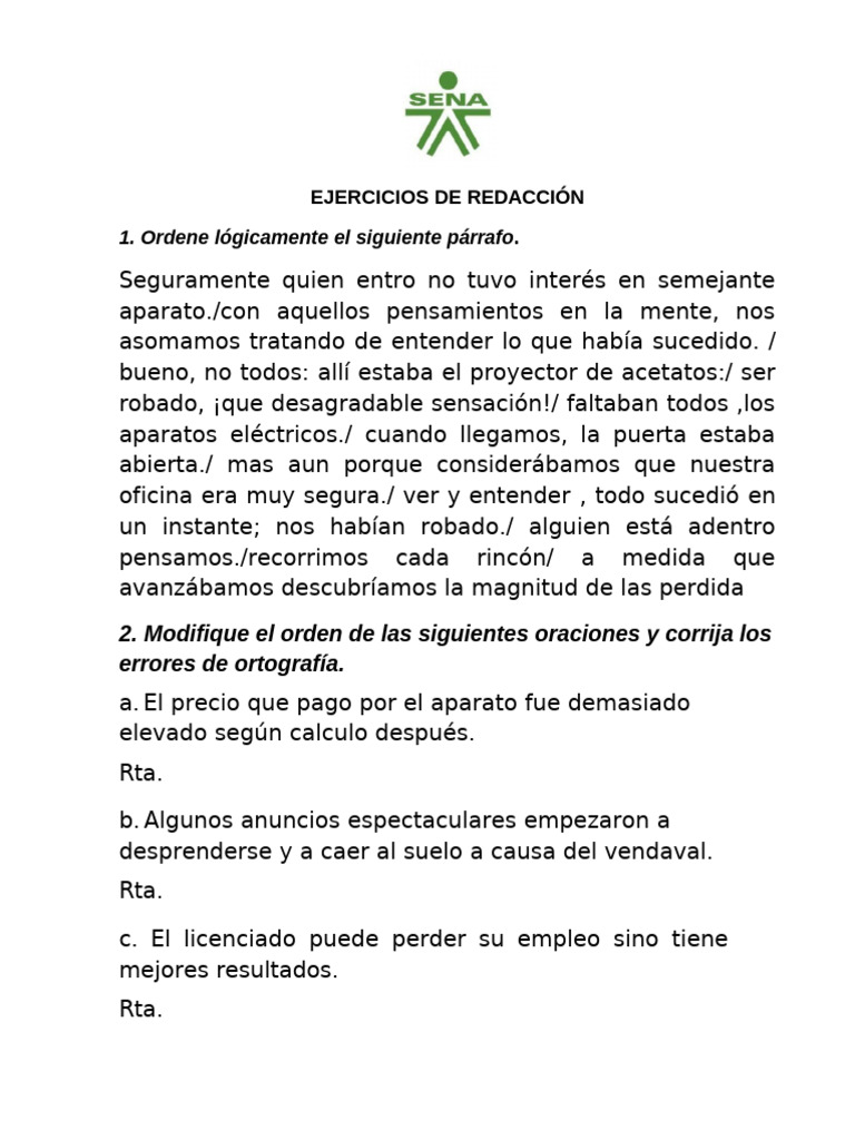 Ejercicios Prácticos de Redacción | PDF