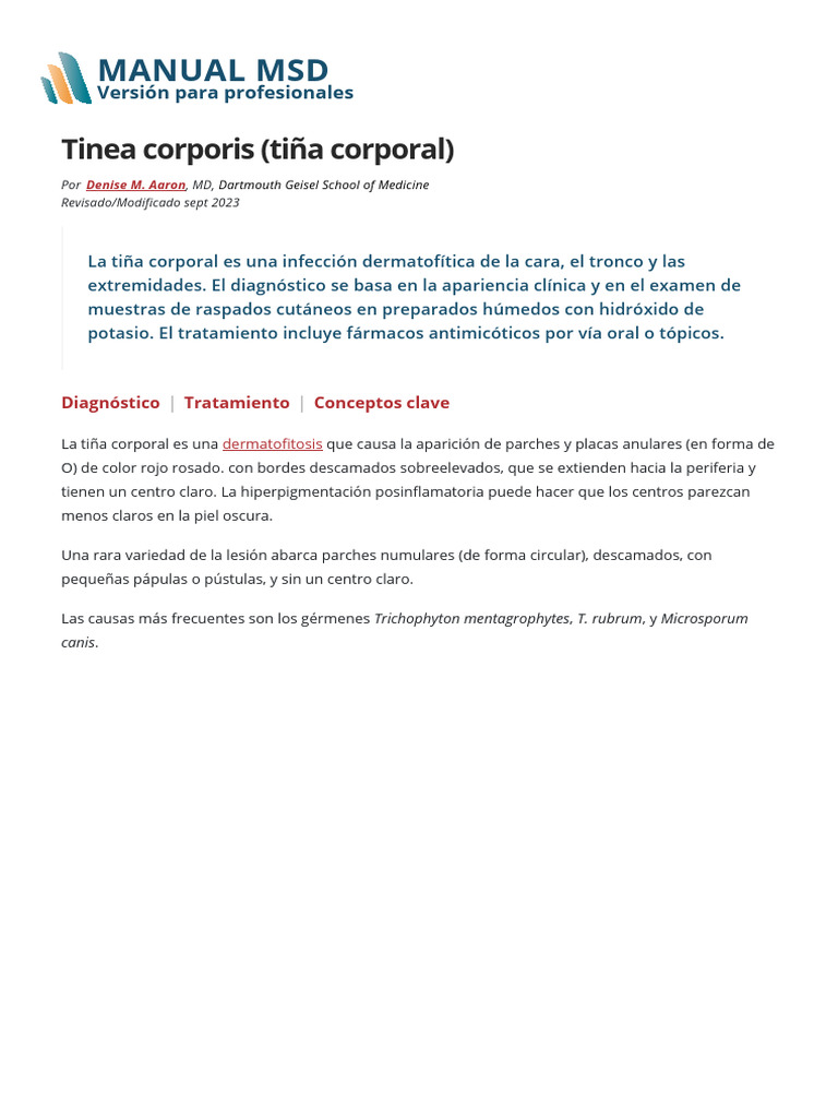 Tinea Corporis (Tiña Corporal) - Trastornos Dermatológicos - Manual MSD Versión para ...