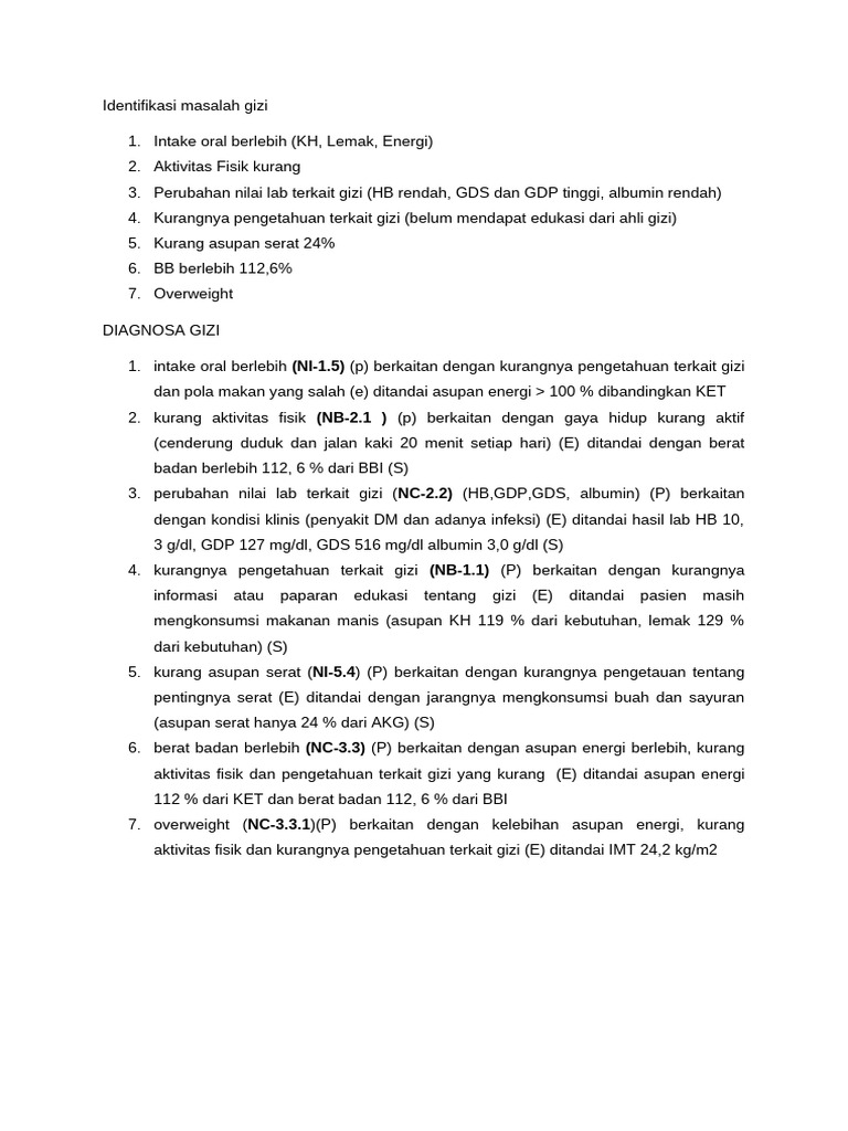 Diagnosa Gizi (PES NCP 1) | PDF