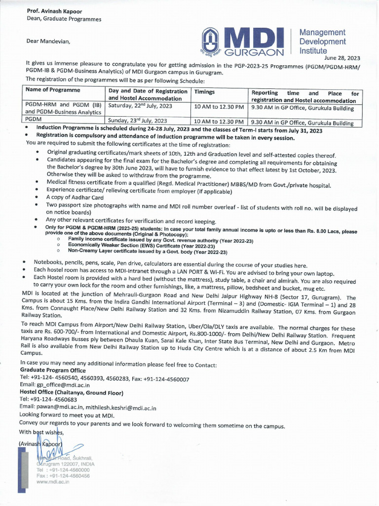 Welcome Letter - 2023 | PDF