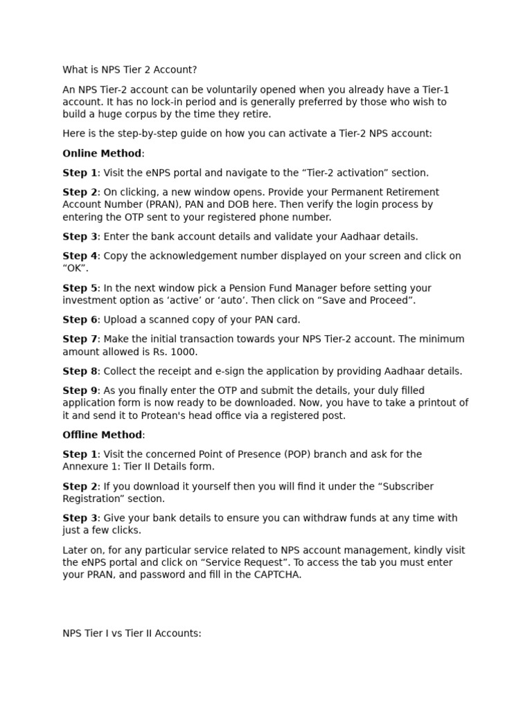 NPS Tier 2 Account Activation Guide | PDF