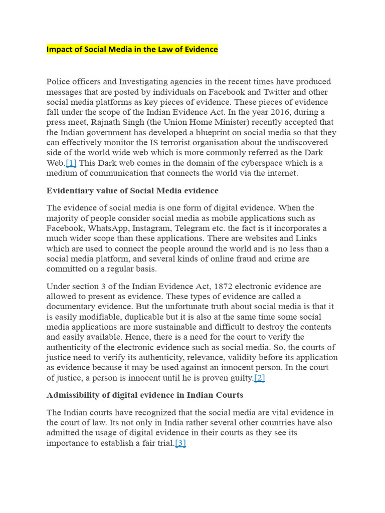 4f Impact of Social Media in The Law of Evidence | PDF | Social Media ...