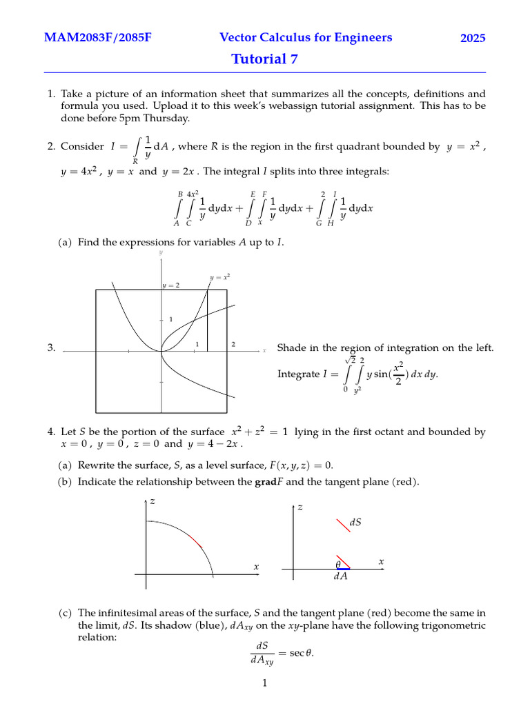 Vector Calculus Tutorial 7 Guide | PDF | Integral | Cartesian ...