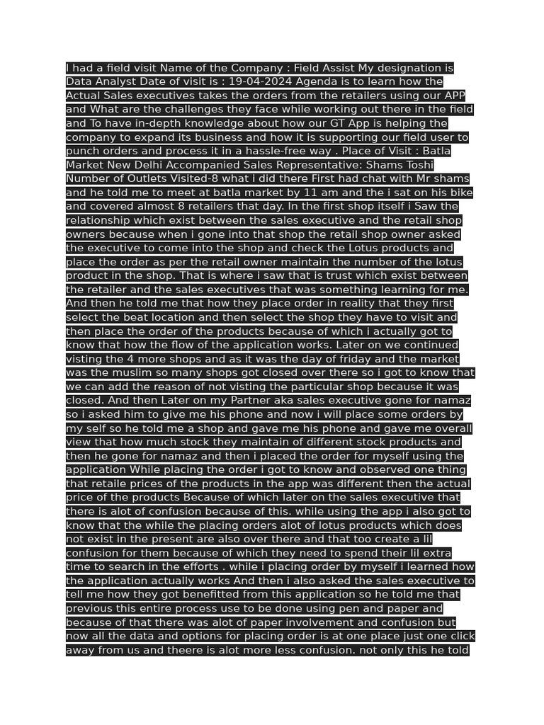 I Had A Field Visit Name of The Company | PDF