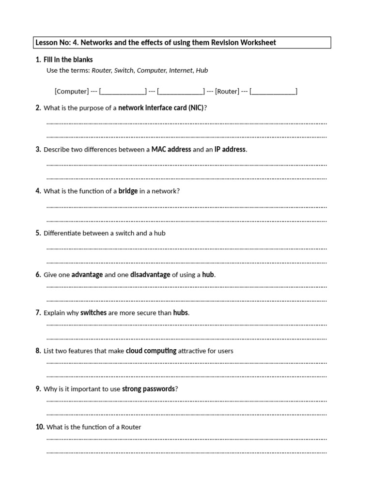 Networking Concepts Revision Worksheet | PDF | Computer Network ...