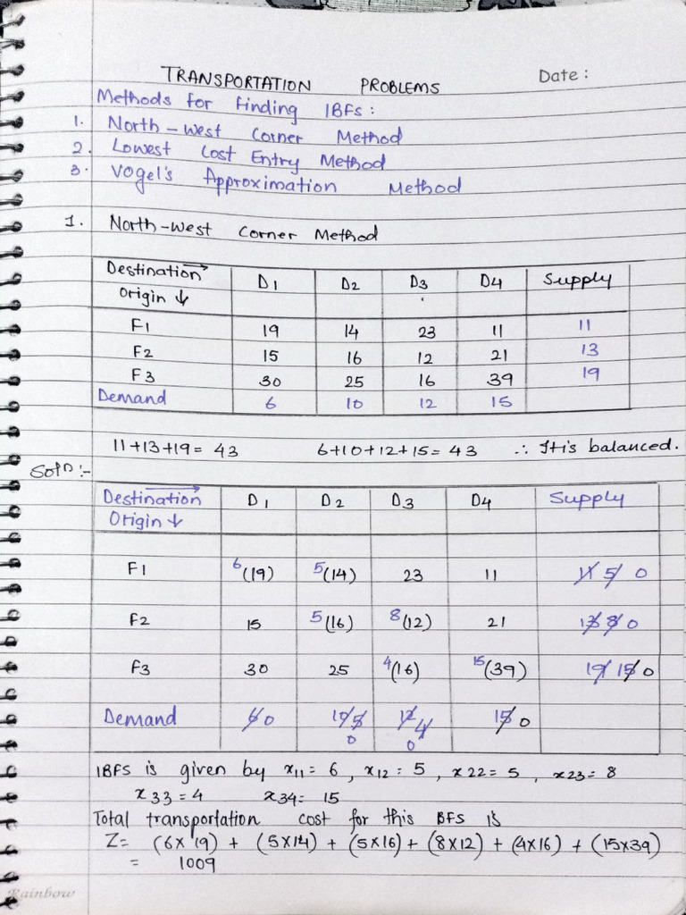 North West Corner Method (TP) | PDF