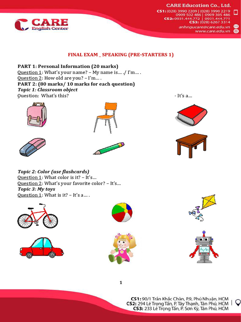 Fpre-Starters 1 - Speaking | PDF