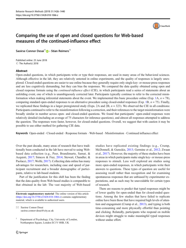 Comparing The Use of Open and Closed Questions For Web-Based Measures ...