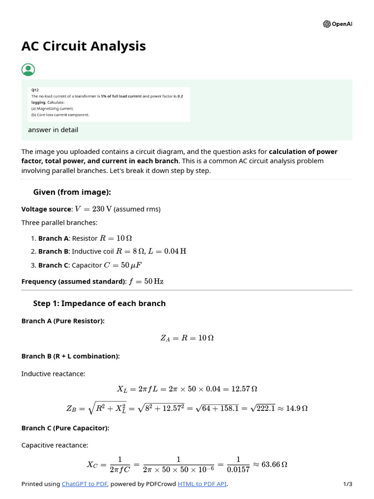 AC Circuit Analysis: Power Factor & Currents | PDF | Capacitor ...