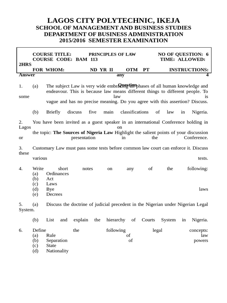 BAM-113-ND-YR-II-PRINCIPLES-OF-LAW | PDF | Justice | Crime & Violence