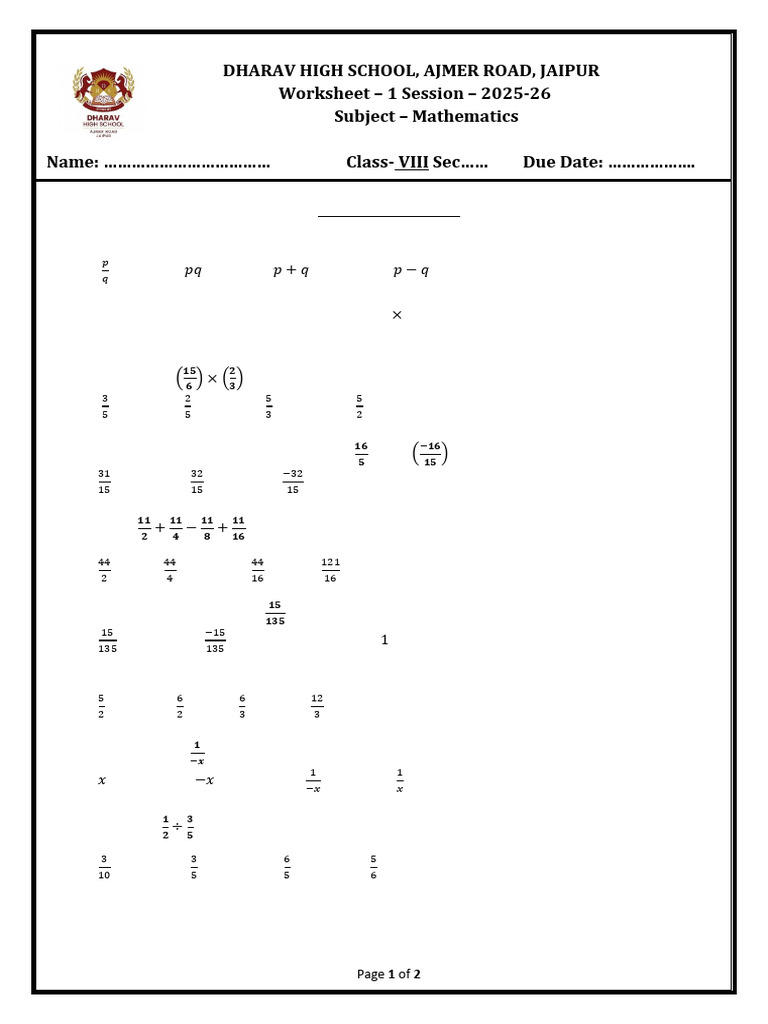 WS 1 Rational Numbers CH 1 | PDF | Numbers | Rational Number